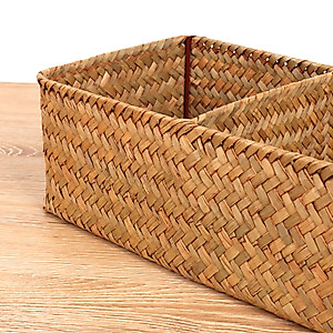 Moosky Shelf Baskets with Dividers, Seagrass Storage Baskets Rectangular Wicker Woven Back of Toilet Basket for Home Organizer (Natural)