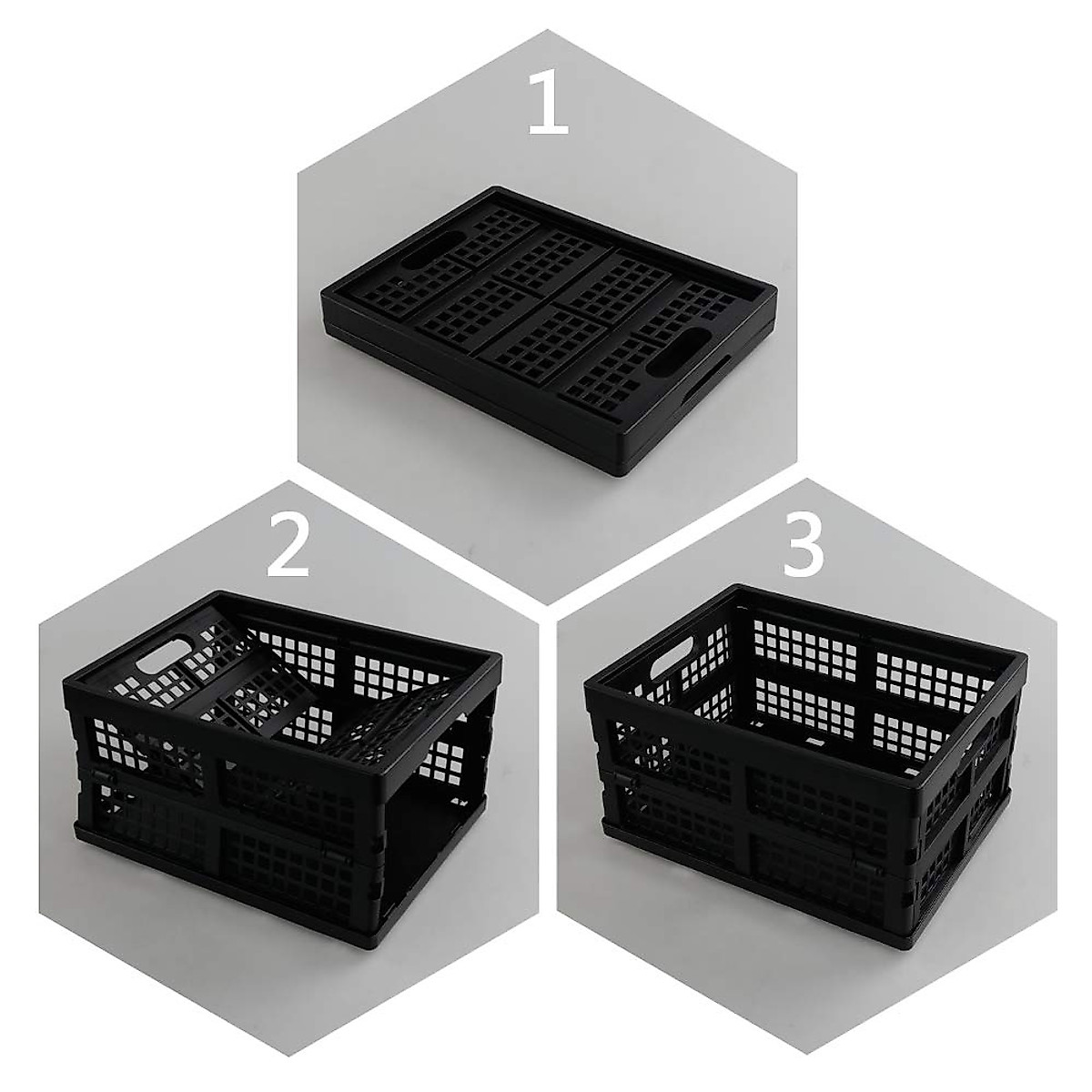 EudokkyNA 3-pack 15 Liter Collapsible Storage Basket Folding Crates, Black