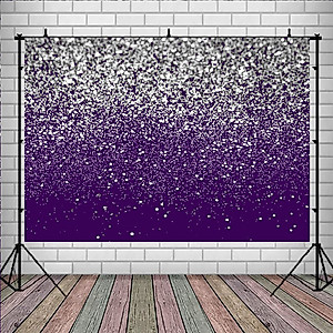 Lofaris Purple and Silver Bokeh Glitter Photography Backdrop Happy Birthday Party Purple Theme Background Adults Women Birthday Wedding Bridal Shower Party Decorations Portrait Photo Booth Props 9x6ft