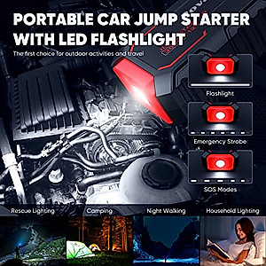 𝐏𝐨𝐯𝐚𝐬𝐞𝐞 𝐉𝐮𝐦𝐩 𝐒𝐭𝐚𝐫𝐭𝐞𝐫, 3000A Peak Jump Starter Battery Pack, 12V Battery Booster up to All Gas or 8L Diesel Engine Battery Jump Starter with Power Bank/Dual Output/LED Light
