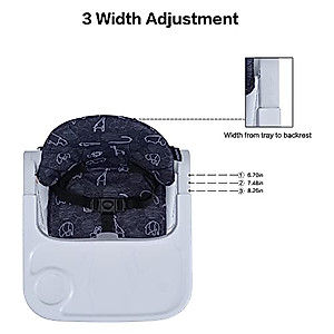 Pamo Babe Booster Seat for Dining Table, Travel Lightweight Folding 2-in-1 Feeding Seat for Baby, Adjustable Tray and Adjustable Hight (Black)