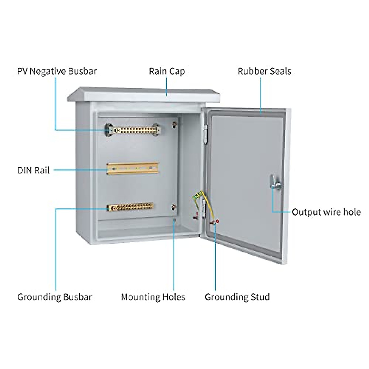 Renogy 5 String PV Combiner Box for On/Off-Grid Solar Panels System, w/Built-in DIN Rail, Labels, Cold-Formed Steel