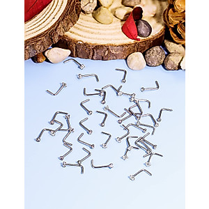 Vsnnsns 20G Nose Rings for Women Men 316L Surgical Stainless Steel L Shaped Nose Studs Screw Bone Nose Rings Piercings 20 Gauge Nostril Piercing Nose Studs Jewelry Diamond CZ 2mm Silver