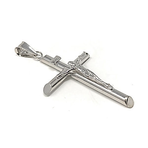 Ioka 14K White Gold Crucifix Cross Pendant with 1.2mm Singapore Chain Chain Necklace - 24"