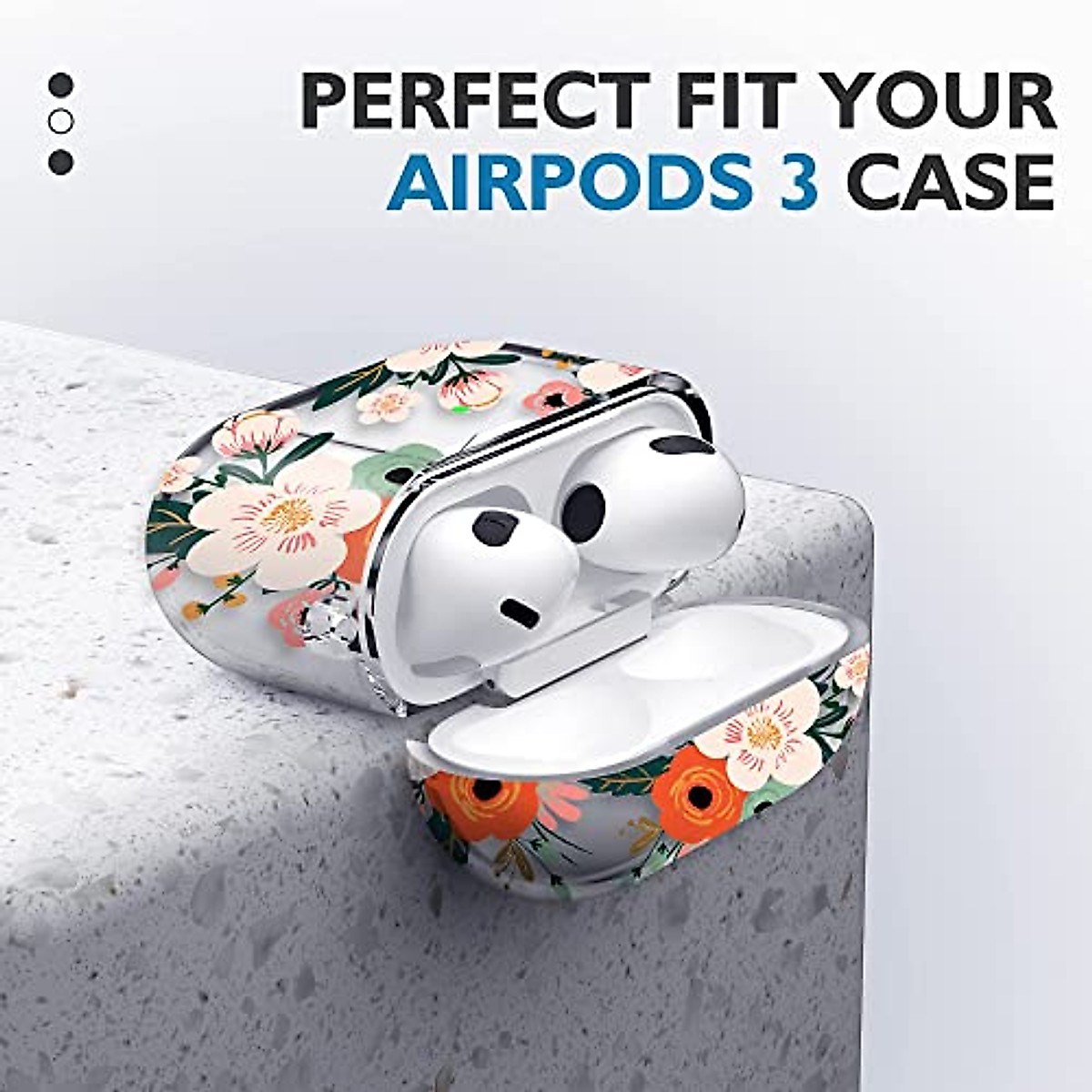 Maxjoy for AirPods 3 Case Cover, Flower Clear Cute Air Pod 3rd Generation Case for Women Girls with Keychain Protective Hard iPods 3 Gen Cover Designed for Apple AirPod 3rd Gen 2021, Floral