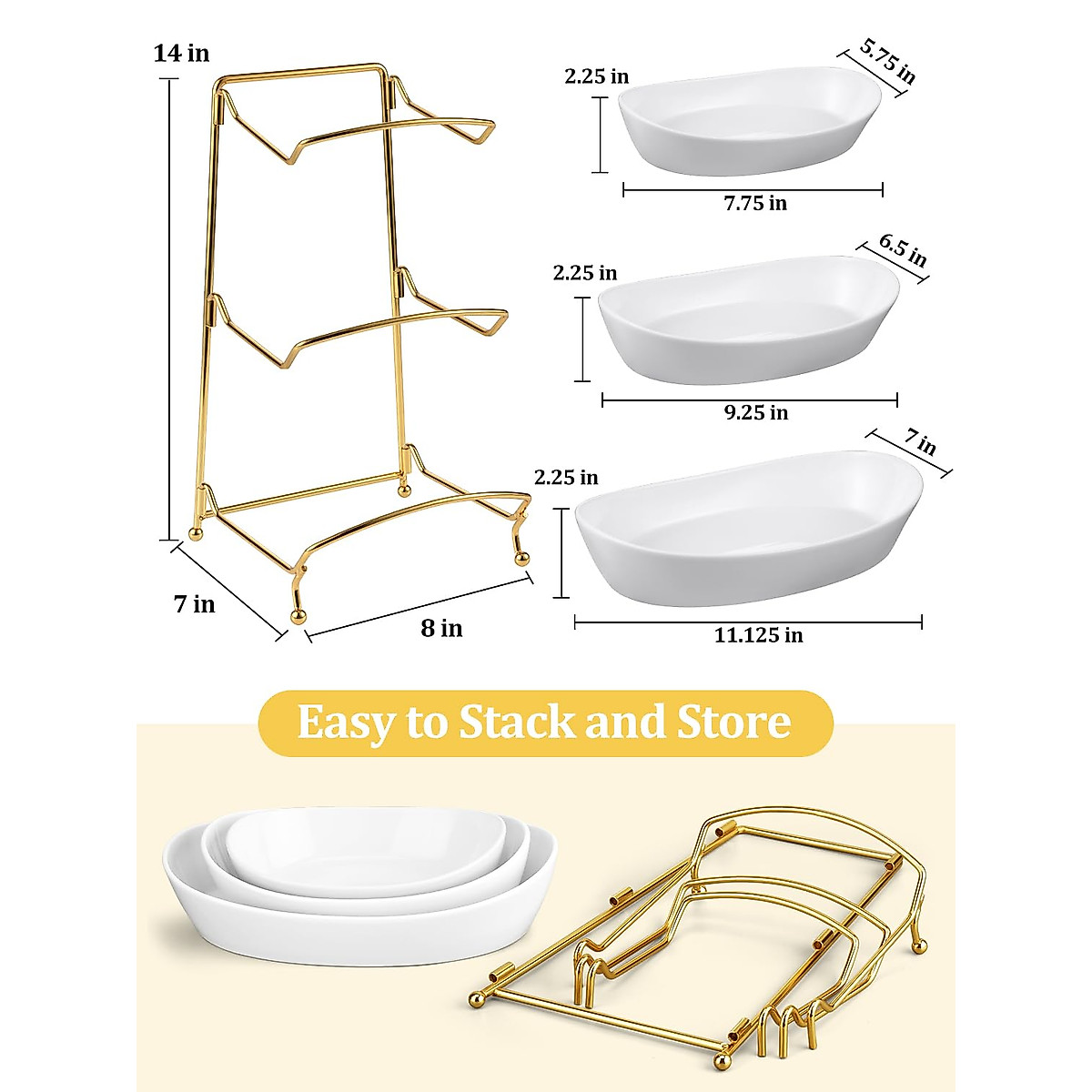 Yedio Fruit Bowls for Kitchen Counter, 3 Tier Ceramic Fruit Basket with Serving Bowls Metal Stand, Tiered White Porcelain Bowls for Fruit Vegetable Storage, Snack, Nuts, Cake, Dessert