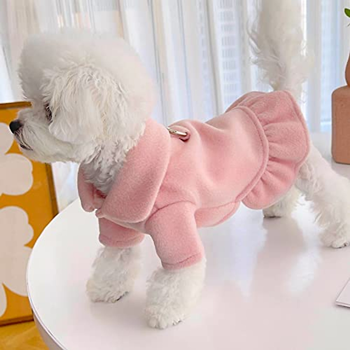 Pink Dog Sweater Dress with Leash Ring Female Dog Clothes for Small Dogs Girl,Warm Fleece Pet Clothes (Small, Pink)