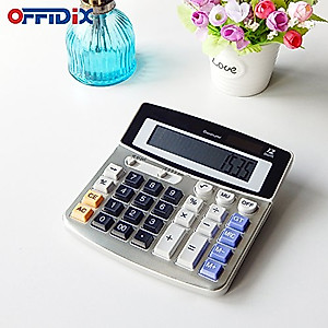 OFFIDIX Office Calculators Desktop Calculator,Basic Calculators, Solar Battery Dual Power Electronic Calculator Portable 12 Digit Large LCD Display Calculator Large Calculator