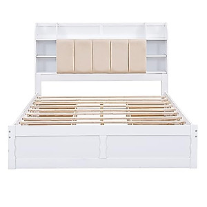 Merax Wood Queen Size Platform Bed with Storage Headboard