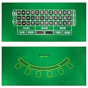 Brybelly Casino Night 2-in-1 Blackjack and Roulette Table Felt Only- Green Felt Double Sided Casino Tabletop Gaming Mat- 72" x 36" - Perfect for Casino Game Night