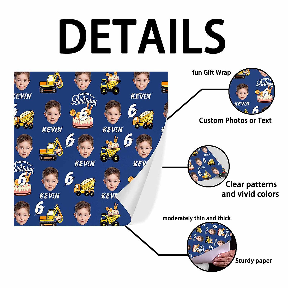 Jaydouble Custom Birthday Wrapping Paper with Name Personalized Wrapping Paper for Kids Boys Girls Construction Truck Gift Wrap Paper for Baby Shower Birthday Party Holiday 1Roll