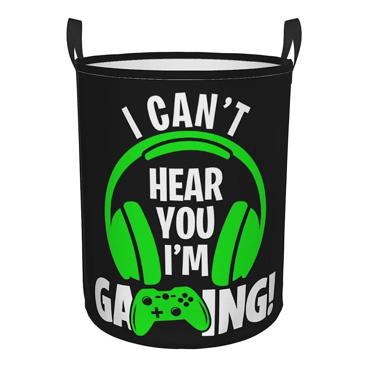 Headphones And Gamepad Round Laundry Hamper Storage Basket Toys Clothes Organizer Bin For Home Bathroom Bedroom Dorm Nursery, 62L