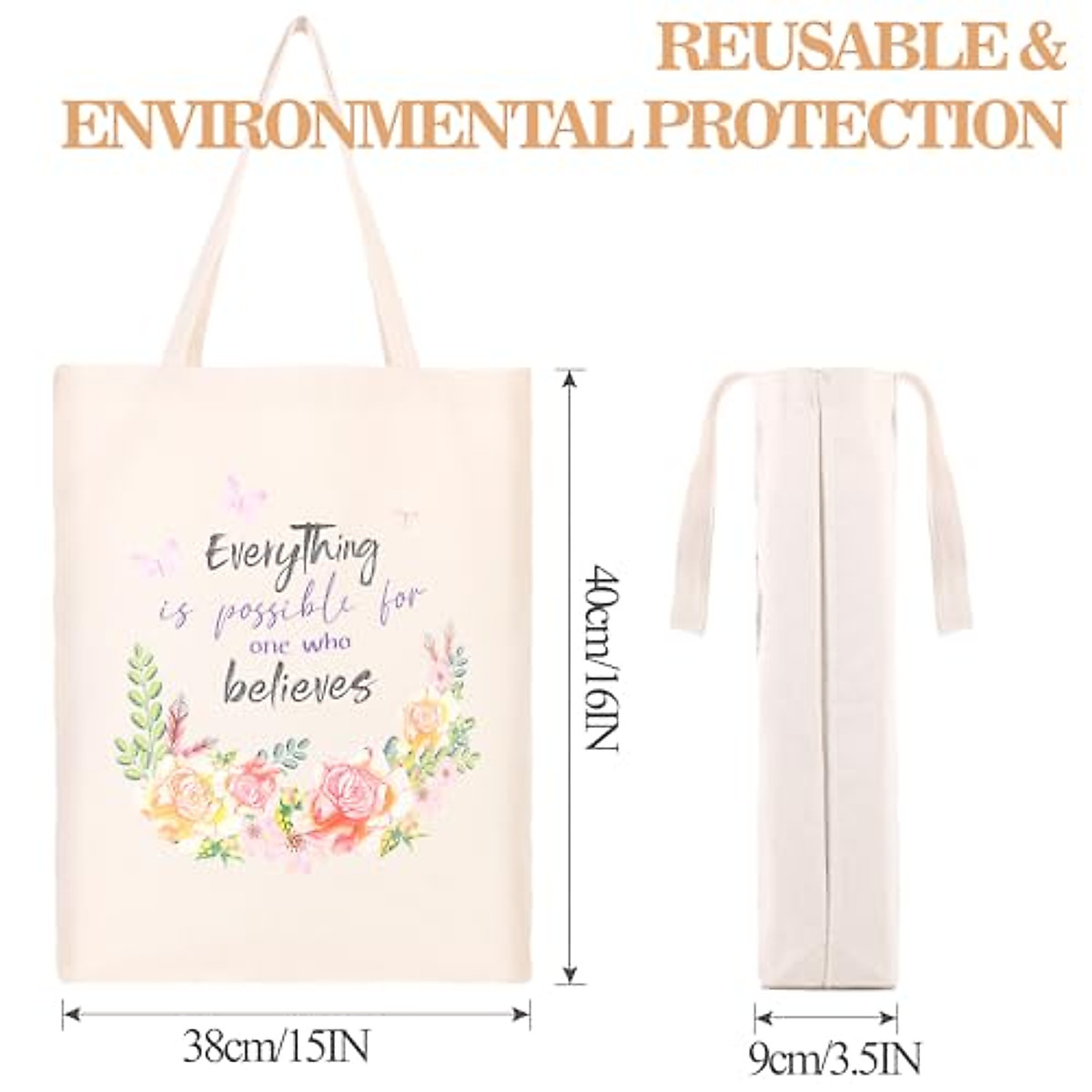 8 Pcs Christian Canvas Tote Bag for Women Bible Verse Religious Gift Bags Bulk Reusable Bible Tote Library Book Bag Christian Gift for Women (Christian)