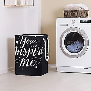 DEYYA Waterproof Laundry Baskets Tall Sturdy Foldable Romantic Lettering with Flowers Print Hamper for Adult Kids Teen Boys Girls in Bedrooms Bathroom