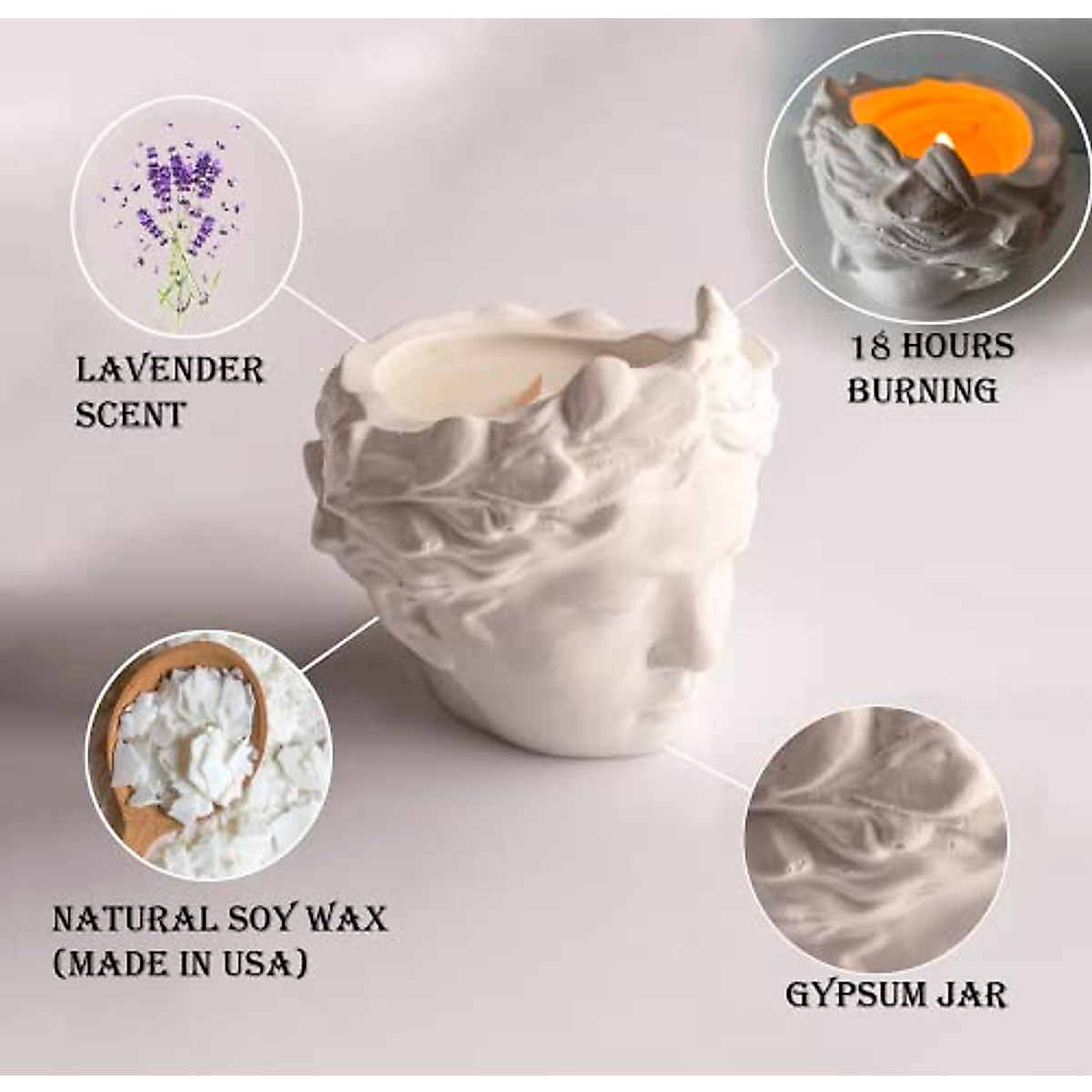 Lavender Scented Candle Wooden Wick Natural Soy Wax Luxury Jar Handcrafted Candles Woman Sculpture Creative Modern Decor, 18 Hour Burn, Wife Anniversary Birthday Christmas Gift