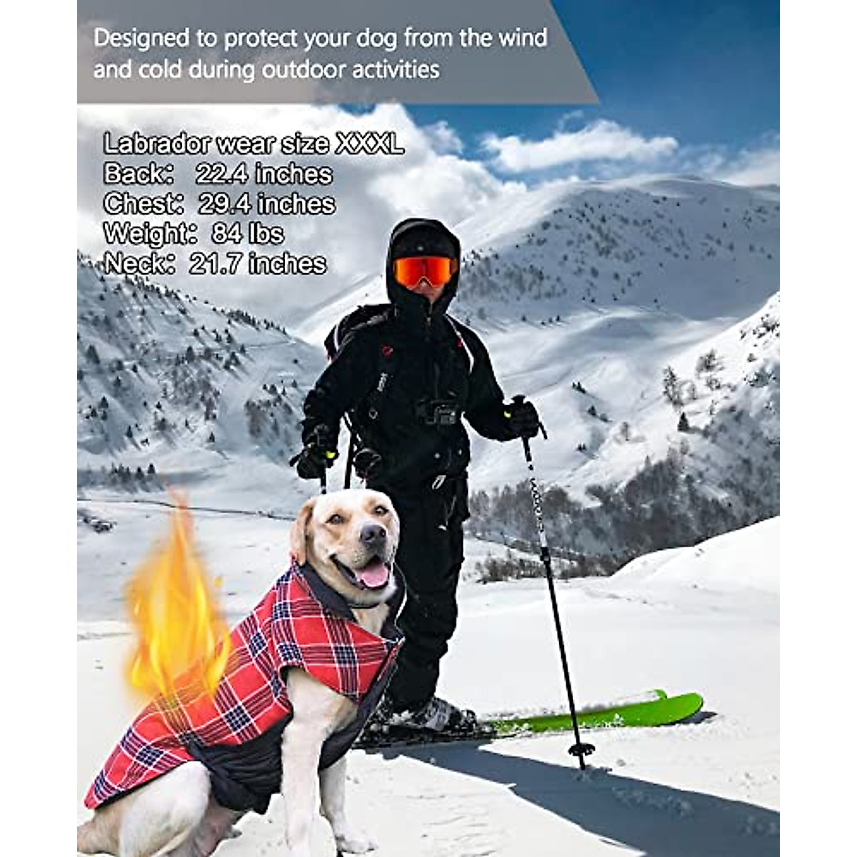 Sychien Dog Plaid Winter Reflective Large Coat,Windproof Waterproof Cold Weather Thunder Anxiety Calming Jacket,Coats for Boy Girl Puppy Dogs,Christmas Red XL