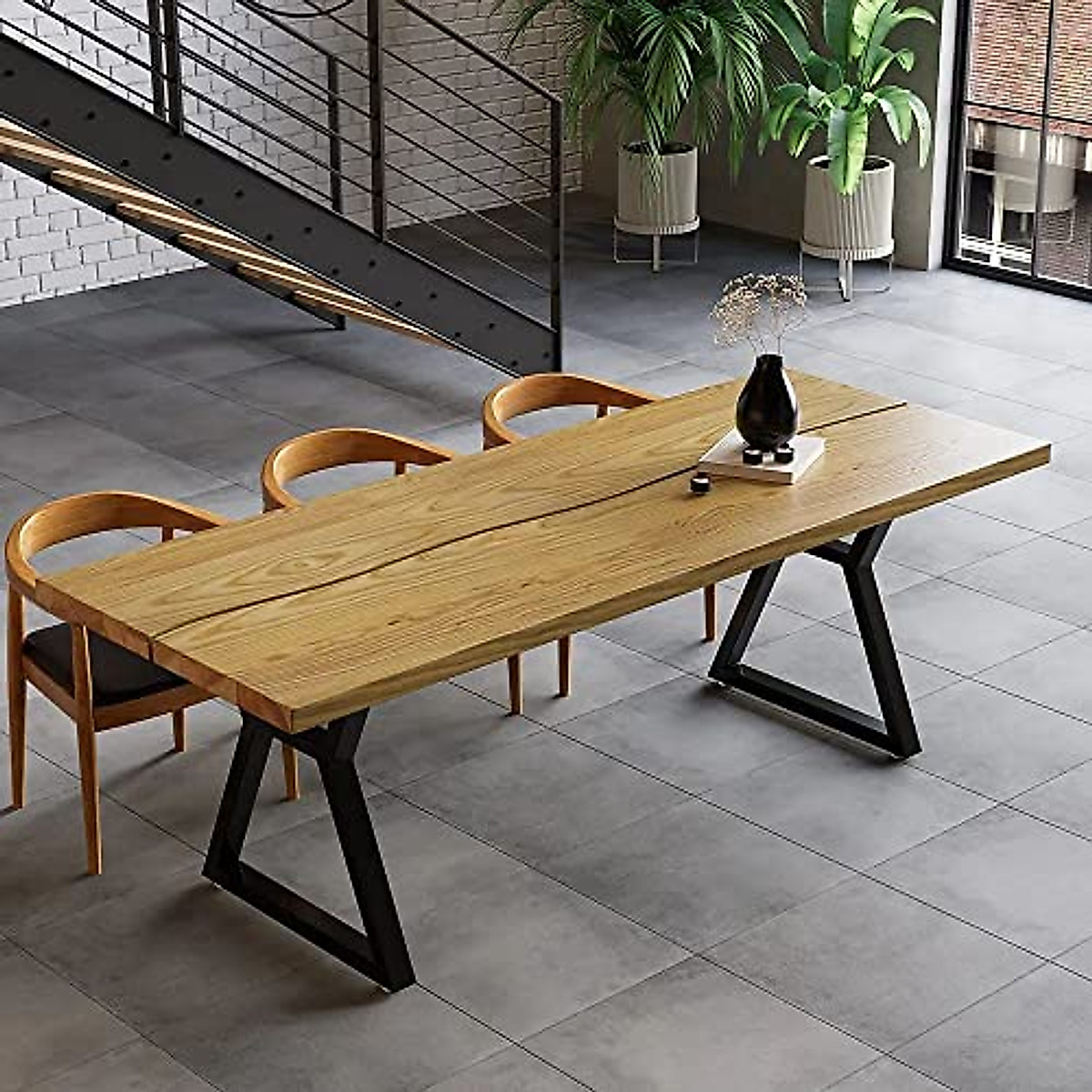 homary 70.9" Natural Industrial Dining Table for 6-8 People, Rectangular Wood Kitchen Table with Metal Legs