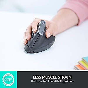 Logitech MX Vertical Wireless Mouse – Advanced Ergonomic Design Reduces Muscle Strain, Control and Move Content Between 3 Windows and Apple Computers (Bluetooth or USB), Rechargeable, Graphite