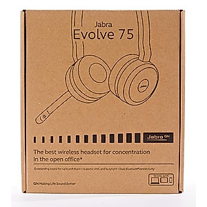 Jabra Evolve 75 MS Wireless Headset, Stereo – Includes Link 370 USB Adapter – Bluetooth Headset with World-Class Speakers, Active Noise-Cancelling Microphone, All Day Battery