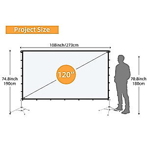 120 inch Projector Screen with Stand,Foldable Portable Projection Screen 16:9 4K HD Only Front Projections for Home Theater Backyard Cinema Office Meeting