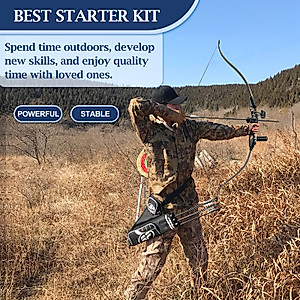 D&Q Recurve Bows for Adults Hunting Black Hunter Longbow Takedown 30-50lbs Bow and Arrow Set Right Handed Archery Archery with Bow Case Stringer Arrow Target Practice (Black 50lbs)