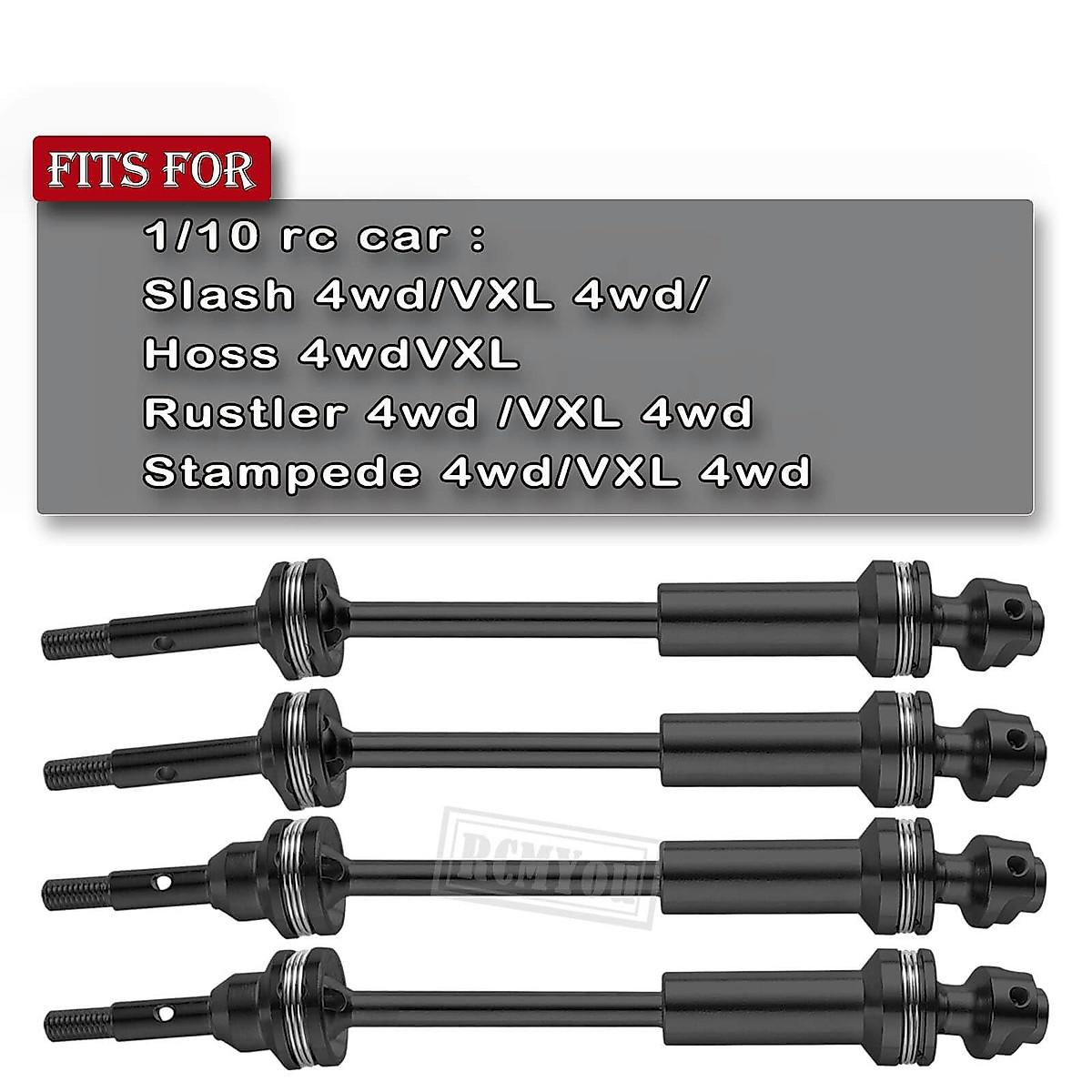 RCMYou RC Stainless Steel Drive Shaft CVD Upgrades Part for 1/10 Slash VXL 4X4,Rustler VXL 4X4,Stampede VXL 4X4,Hoss VXL 4X4 4WD,4PCS Front Rear #45 Axles with Hex,Black