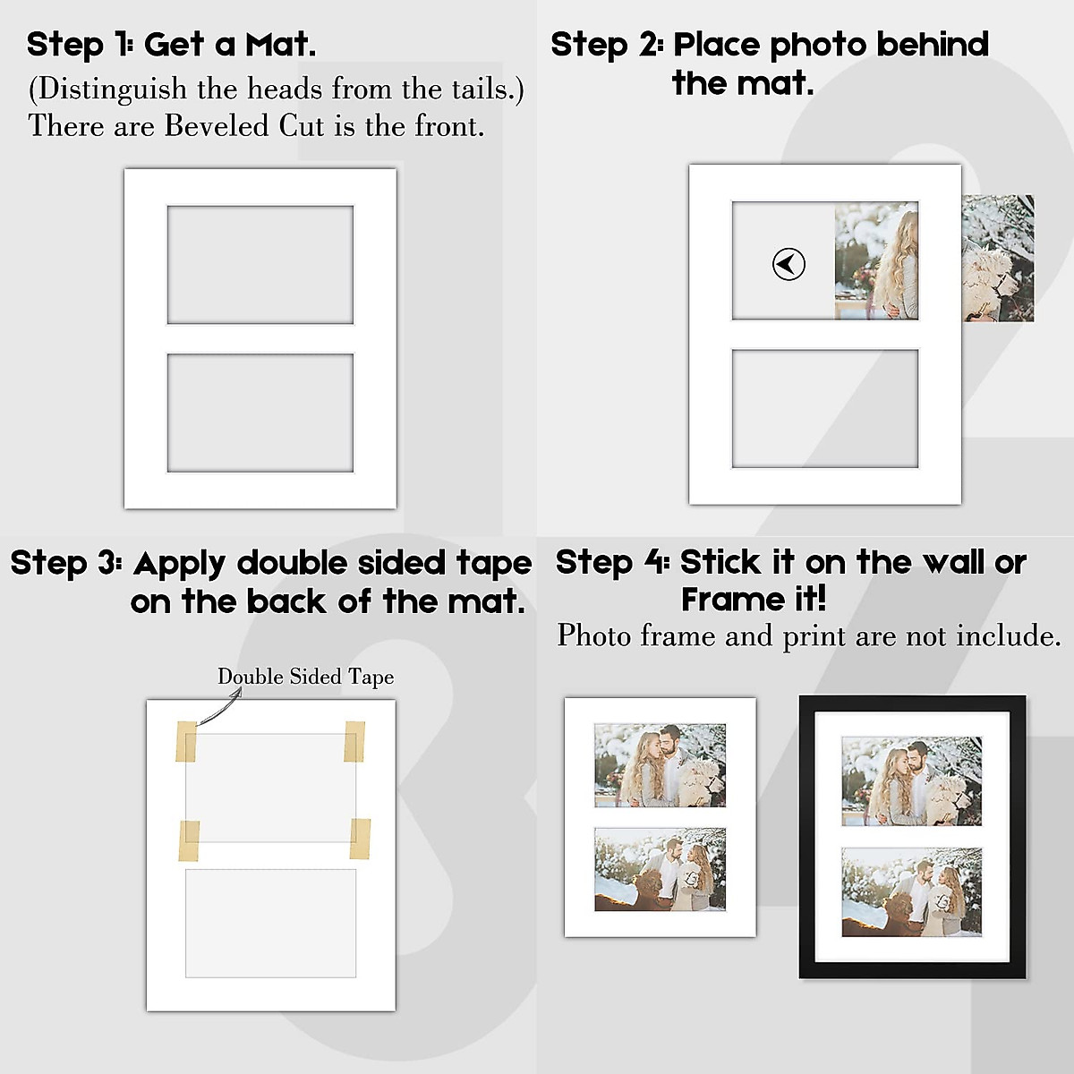 8x10 White Mat for (2) 4X6 Pictures - Pack of 10 - White Core Bevel Cut Acid-Free Mat Boards for Artworks, Prints, Photographs - Great for Weddings, Engagements, Graduations - Signature Friendly