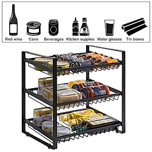YMYNY 3-Tier Can Rack Organizer, Multifunctional Can Storage Dispenser, Holds Up to 36 Cans, Stacking Rack Holder for Kitchen Cabinets, Countertops, Pantry, Small Spaces, Black, HSR001H