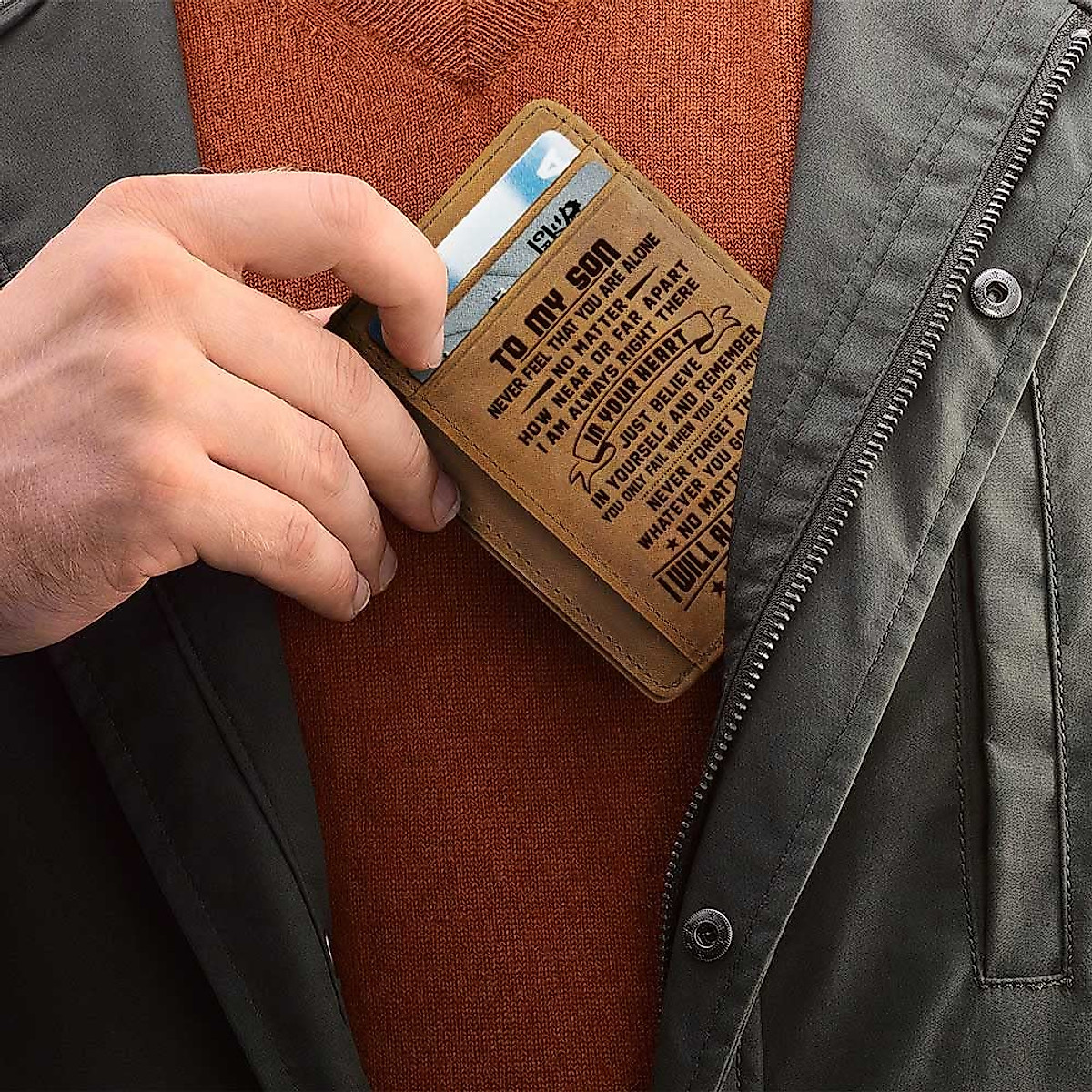 DOPTIKA Fathers Day Birthday Gifts For Men, Graduation Gifts For Son From Mom, Teen Boy Gifts For Young Men, To My Son Engraved Leather Wallet, Mens Wallets Leather, Slim Minimalist Wallets For Men