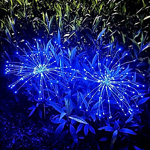 JJGoo Solar Garden Lights Solar Firework Lights, 2 Pack 120 LEDs 2 Lighting Modes Solar Lights Outdoor Waterproof for Garden Patio Walkway Pathway Party Wedding Christmas Decorative - Blue