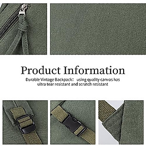 ecosmile Canvas Vintage Backpack Women's Campus Backpack Casual Shoulder Daypack Backpacks for Mens,Green