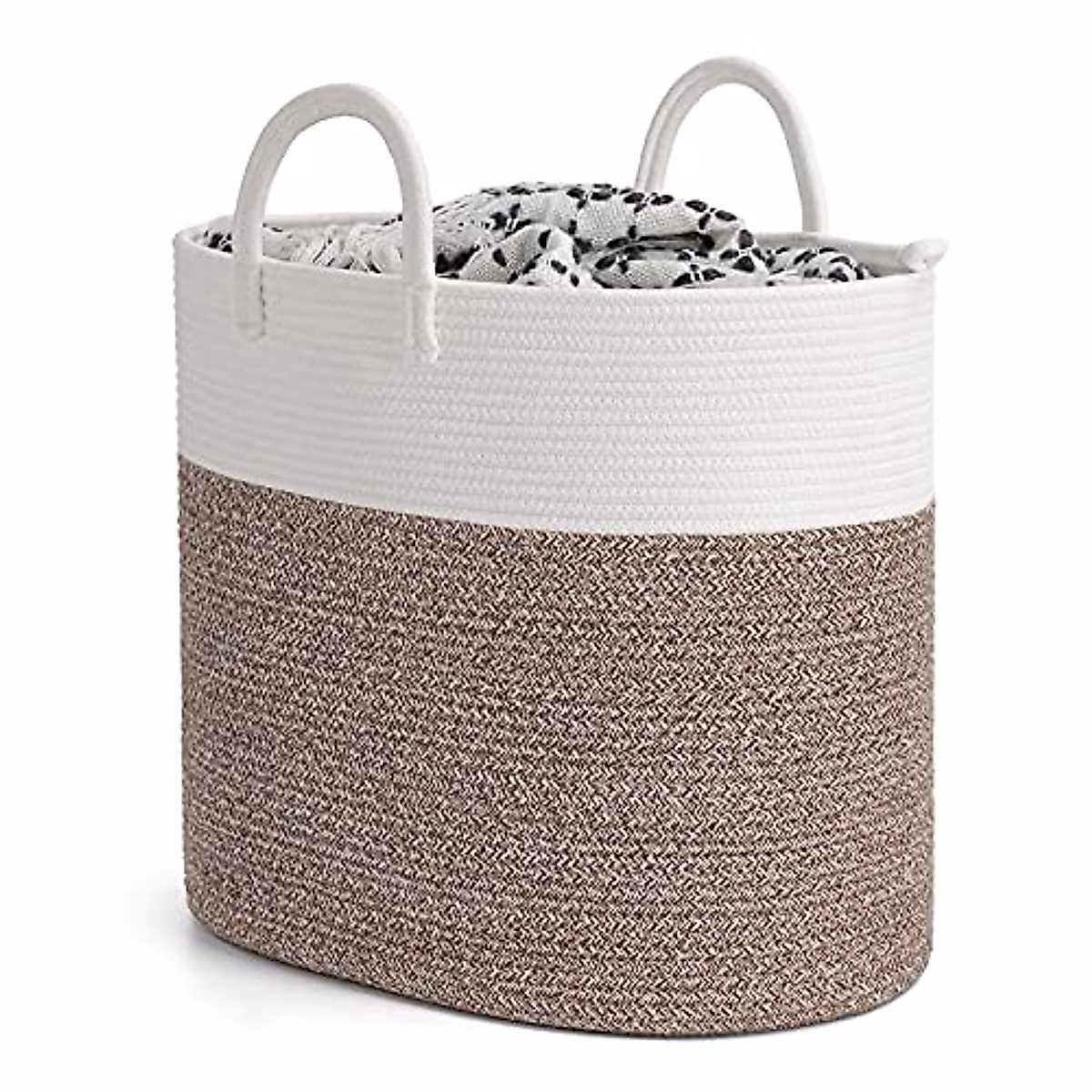 INDRESSME Large Laundry Baskets with Handles, Woven Basket for Storage Blankets Towels Yoga Mat, Hampers for Laundry Room or Nursery Room or Dorm Room, 19.7 x 11.8 x 16.9 inches, Brown