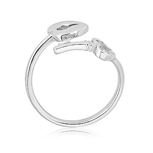 AVORA 925 Sterling Silver Adjustable Key and Heart Lock Bypass Toe Ring