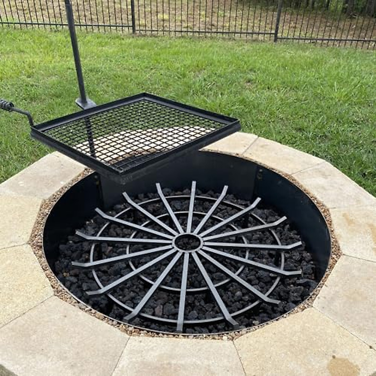 Ash & Ember 36" Wagon Wheel Fire Grate, High-Efficiency Smoke-Free Fireplace Log Grate, Decorative Wood Burning Lifted Grate Pit, Sandblasted Steel with Light Oil Coating