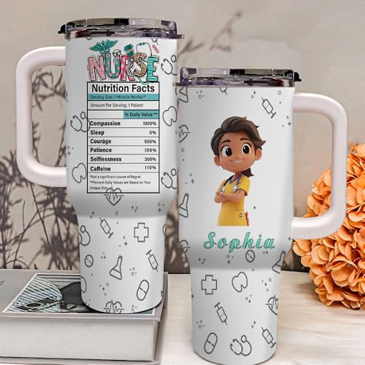 Personalized Nurse Tumbler 40oz -nurse translator-Custom Name Insulated Travel Mug with Handle & Straw, Gift for Nurses, Medical Workers, Appreciation, Mother's Day jxvOfX