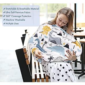 YIVEKO Stretchy Baby Car Seat Cover for Boys Girls, Nursing Covers for Breastfeeding, Shopping Cart/High Chair/Stroller Covers, Baby Car Seat Canopy, Breastfeeding Cover-Dinosaur