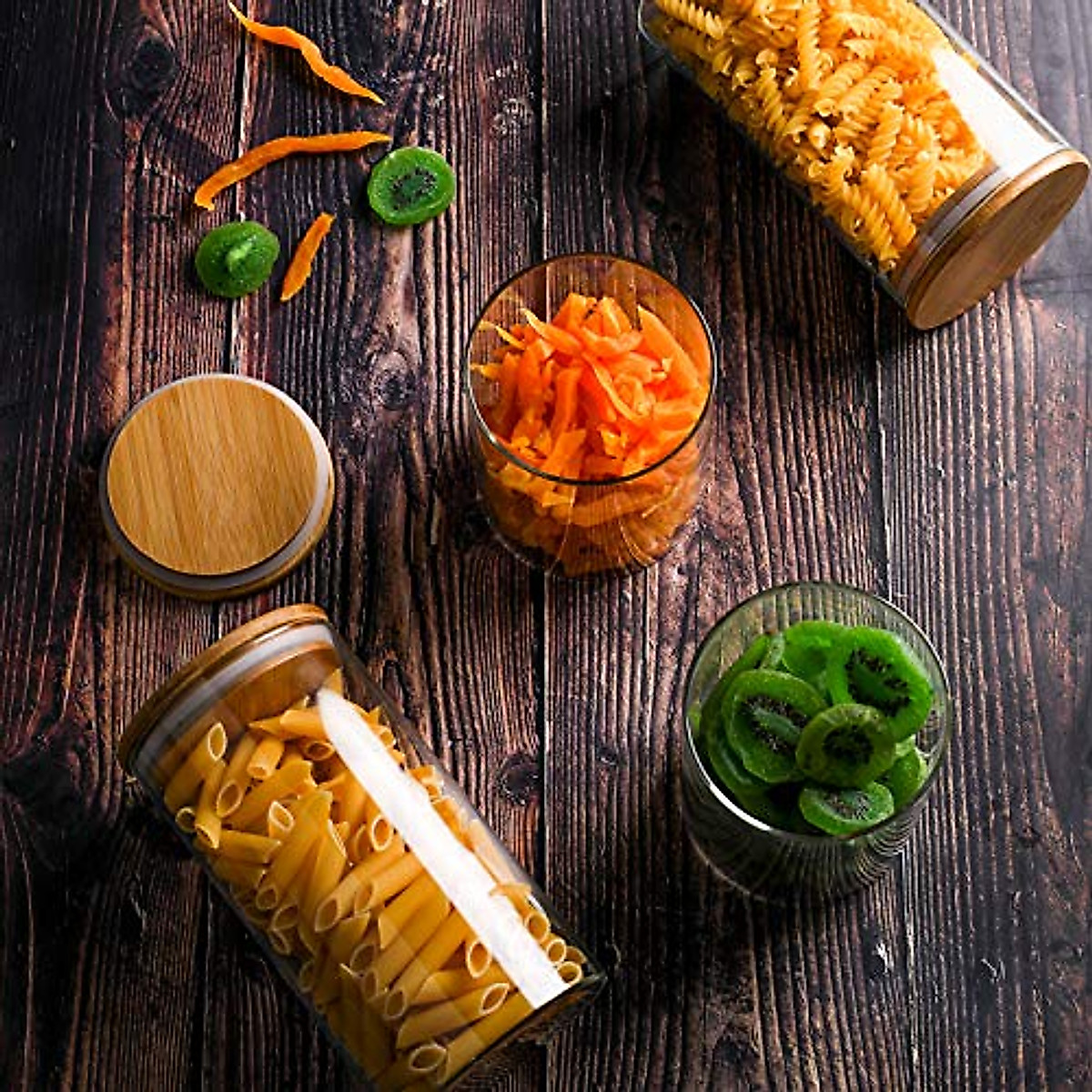 LIBWYS Pantry Glass Storage Jars with Bamboo Lids Set of 4, 135oz Airtight Food Containers Kitchen Storage Jars - Dishwasher Safe (4pack)