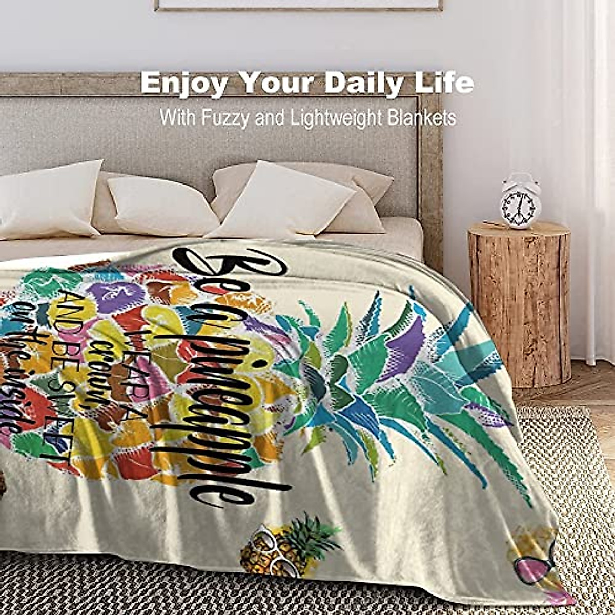 BBKD Pineapple Throw Blanket, Fruits Pineapple Lightweight Super Soft Cozy Flannel Fleece Blanket, for Sofa Couch Bed 60"x50"