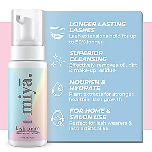 Eyelash Extension Cleanser + Rose Gold Mascara Wand & Brush | Eyelid Cleanser | Lash Bath | Paraben & Sulfate Free Makeup Remover Lash Cleanser for Extensions | Salon & Home | Miya Lash Shampoo 50ml