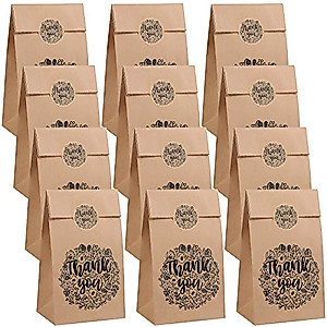 Cooraby 30 Pieces Mini Thank You Party Bags 3.5x2.4x7.1 Inches Thanksgiving Brown Gift Paper Bags Lunch Flat Bottom Kraft Paper Bags with 45 Pieces Thankyou Stickers