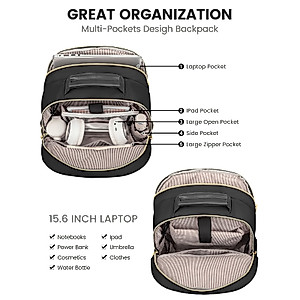 LOVEVOOK Quilted Laptop Backpack Stylish Laptop Bag for Women Work Computer Bags Bookbag Purse,15.6-Inch, Black