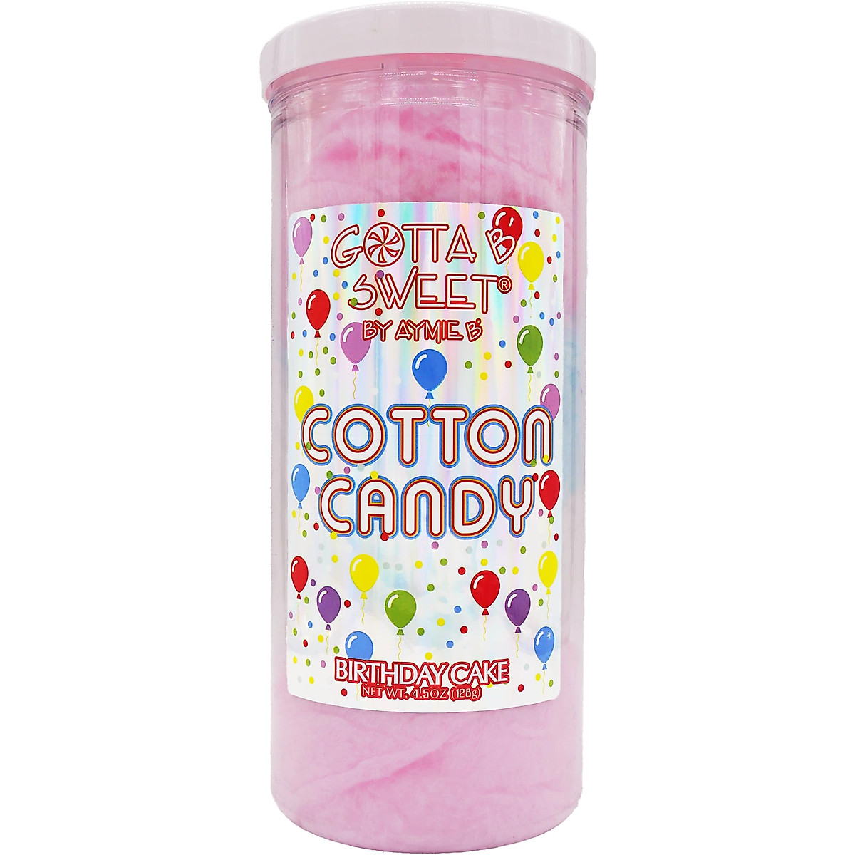Gotta B Sweet Birthday Cake Flavored Cotton Candy - 4.5 oz Reclosable Jar - Blue, Pink and White - Made in USA