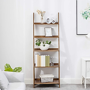 K KELBEL Bookshelf & Ladder Shelf &Storage Rack & Multipurpose Bamboo Organizer Shelves Furniture for Home Office, Living Room, Kitchen, Office 5 Tier （Brown）