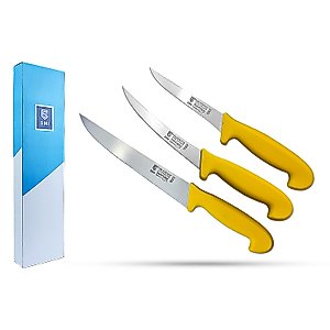 SMI - 3 Pcs Butcher Knife Set Boning Knife 5, 6 inch Butcher Knife 8 Inch for Cutting Meat Solingen Knife Made in Germany