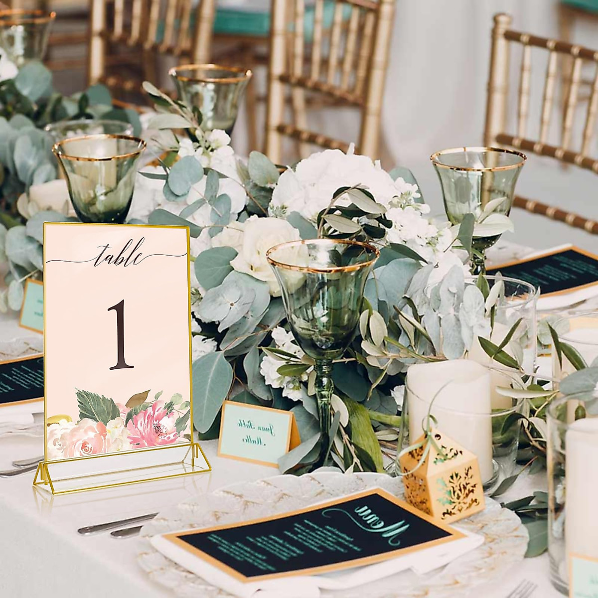 Oungy 6 PCS Acrylic Sign Holder 8.5x11 Gold Picture Frame Double Sided Flyer Holder Table Menu Holder Display Stand for Wedding Table Number Menu Holder