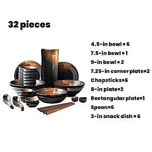 GagalU Fine Dinnerware Sets,Dinner Plate Ceramics Dinnerware Set, Japanese Style 32 Pieces Plates and Bowls Sets/Matte Porcelain Dinner Set with Sushi Plate Suitable for housewarmingurant & MICR