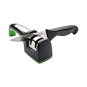 Restaurantware 7.8 x 2 Inch Knife Sharpener 1 Heavy-Duty Knife Sharpening Tool - Manual Tabletop Design Diamond Edge Black Stainless Steel Kitchen Knife Sharpener For Sharpening Straight Knives