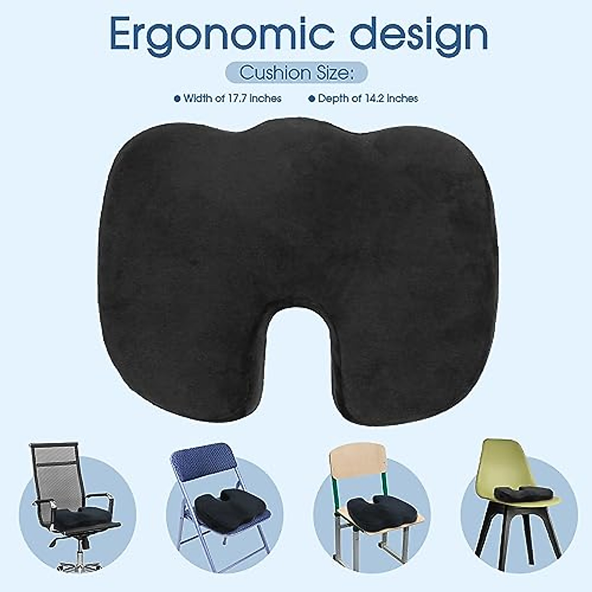 UOWGA Seat Cushion, Gel Cushion for Office Chair, Seat Cushion for Tailbone Pain, Back Pain Relief, Non-Slip Memory Foam Hip Pillow for Office Chair, Wheelchair, Driver's Seat (Black)