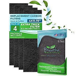 Breathe Naturally - Extra Thick Carbon Filter Replacement Compatible with Hoover Air Purifiers - Carbon Pre-filters Compatible with Hoover AH60010, wh10100 and wh10200 - Made in the USA (4 pack)