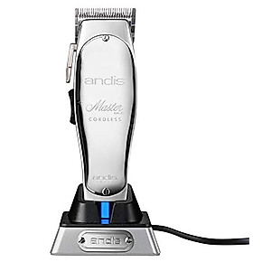 Andis 12470 Professional Master Corded/Cordless Hair & Beard Trimmer, Adjustable Carbon Steel Blade Hair Clipper for Close Cutting, Chrome, Silver - 5 Piece Set